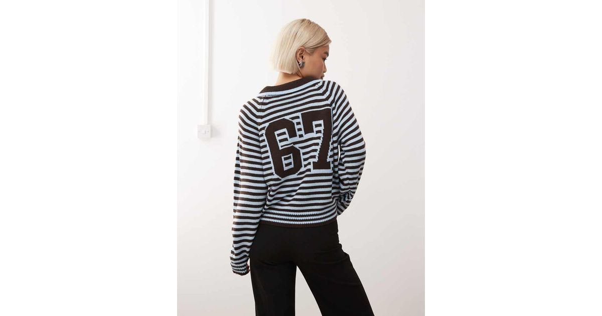 Collusion Stripe Polo Knit Jumper With Back Graphic in Brown | Lyst UK