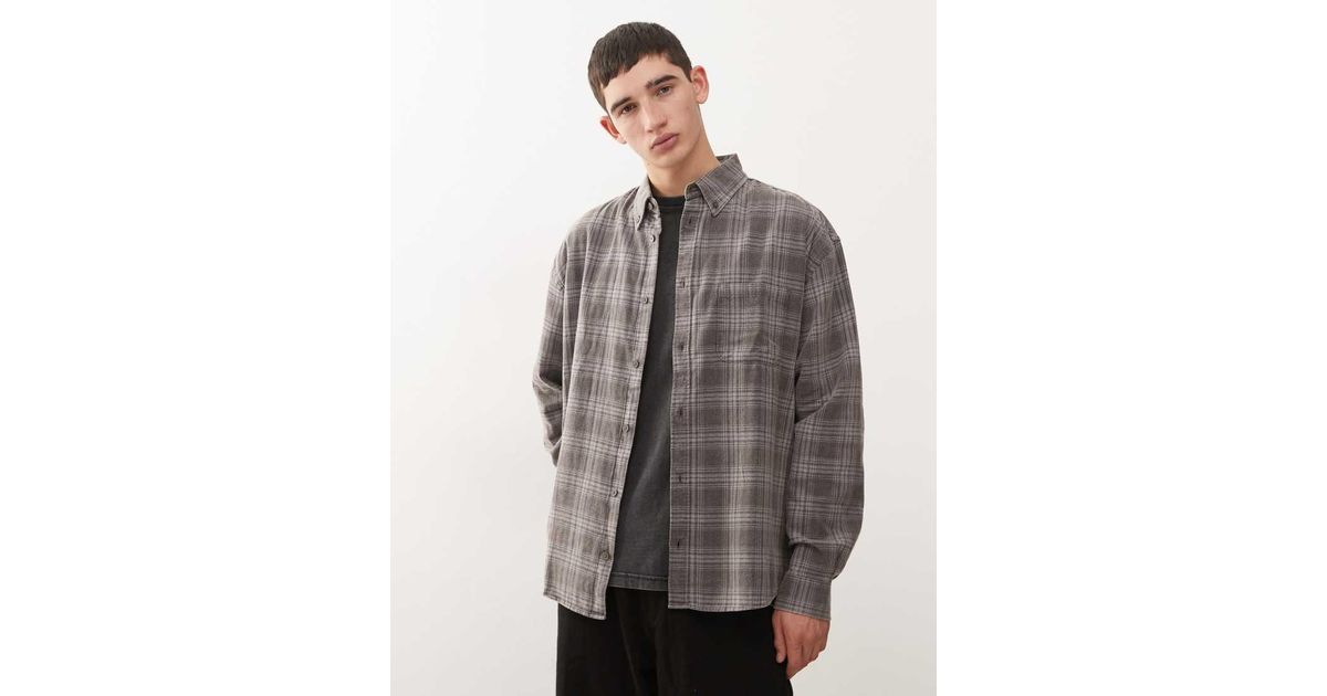 Weekday Long Sleeve Flannel Shirt in Grey for Men | Lyst UK