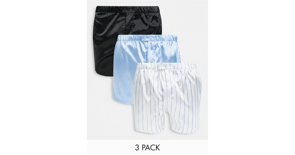ASOS 3 Pack Of Satin Boxers With Button Fastening-multi in Blue for Men ...