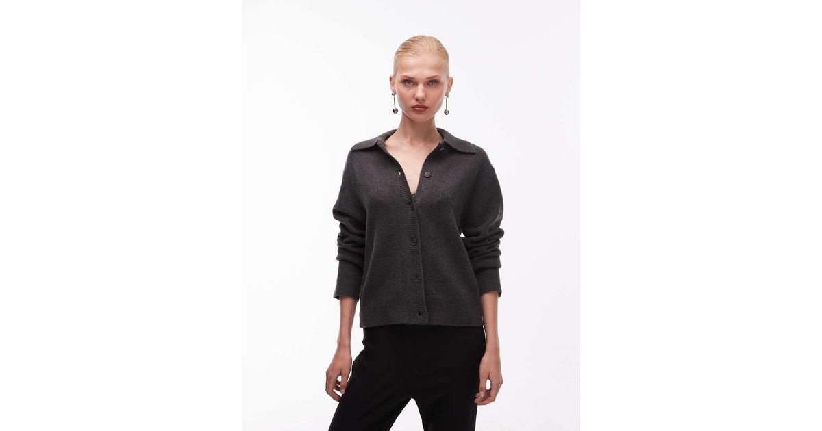 ASOS Knitted Collared Cardigan in Black | Lyst UK