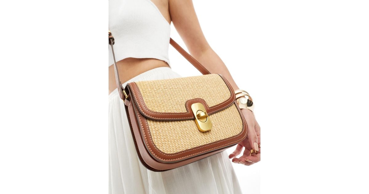 Mango Raffia Bag With Contrast Piping in Natural | Lyst UK