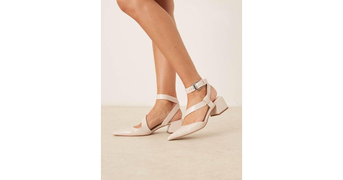 ASOS Skye Asymmetric Strap Detail Mid Block Heel Shoes in Natural | Lyst UK