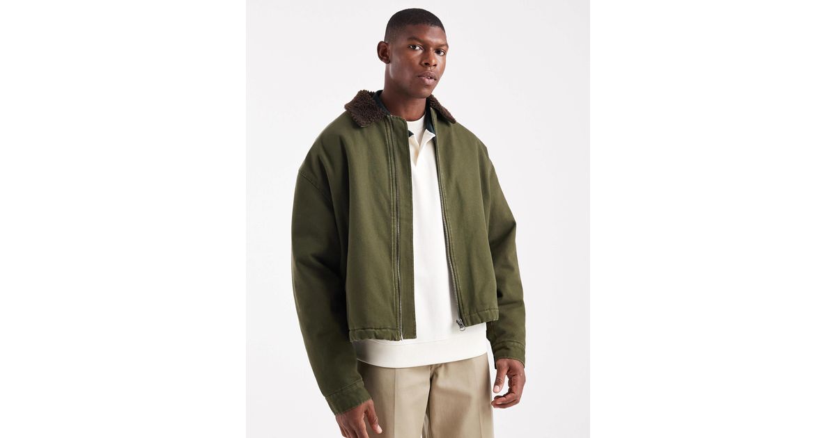 ASOS Coach Jacket With Contrast Borg Collar in Green for Men | Lyst