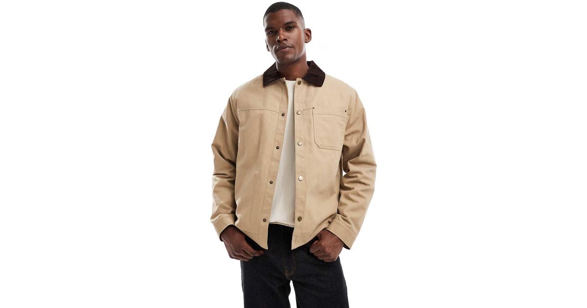 New Look Cord Collar Worker Jacket in Natural for Men | Lyst UK