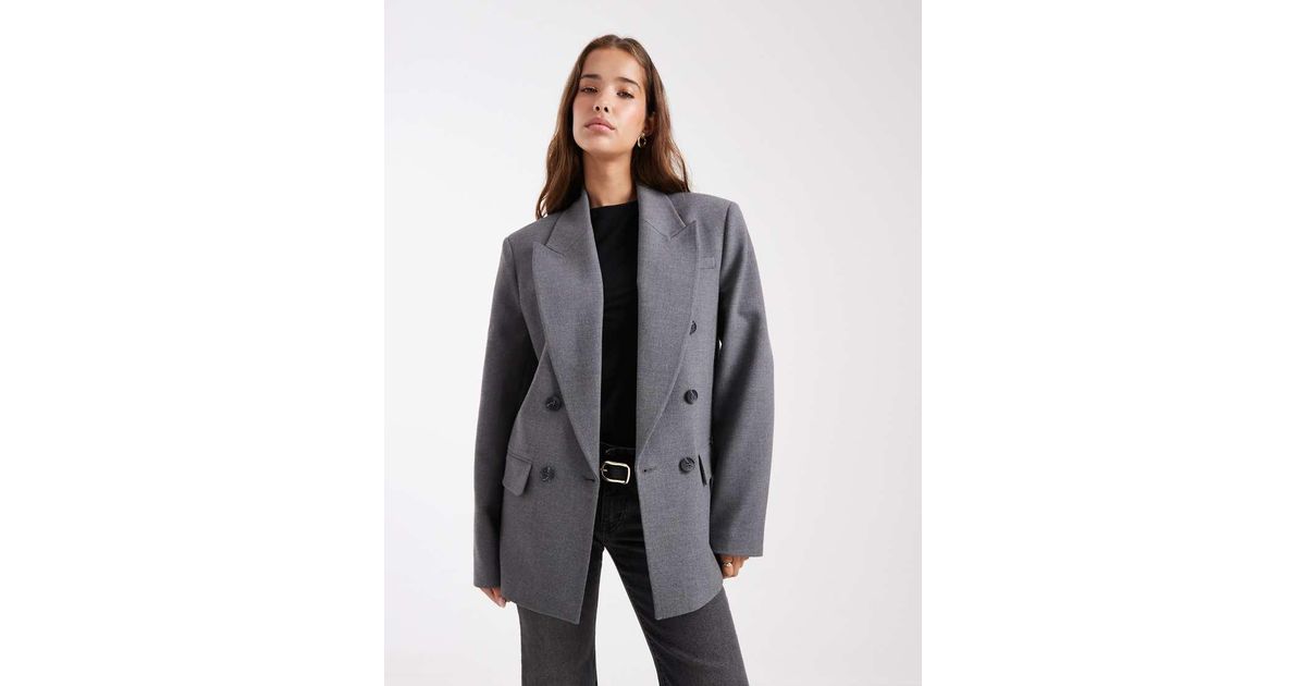 ASOS Tailored Double Breasted Power Shoulder Blazer in Grey | Lyst UK