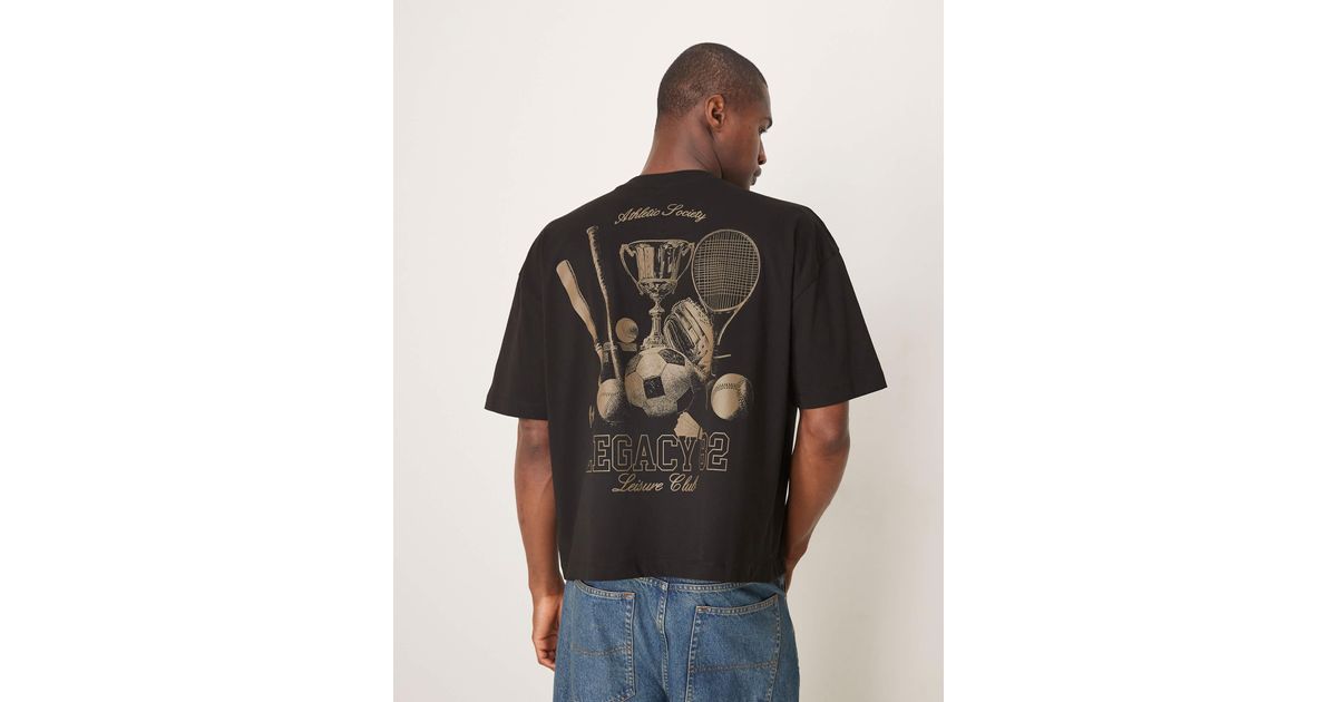 ASOS Boxy Oversized T-shirt With Back Sports Graphic in Black for Men | Lyst