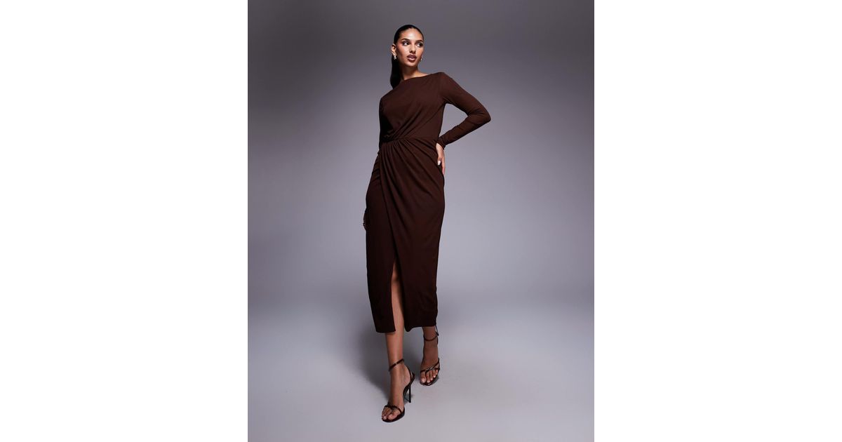 ASOS Textured Mesh Long Sleeve Split Front Midi Dress in Purple | Lyst