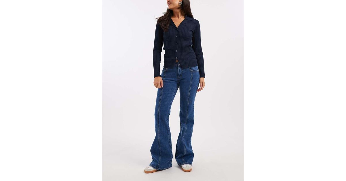 Edikted Starrie Panel Stitch Low Rise Jeans in Blue | Lyst UK