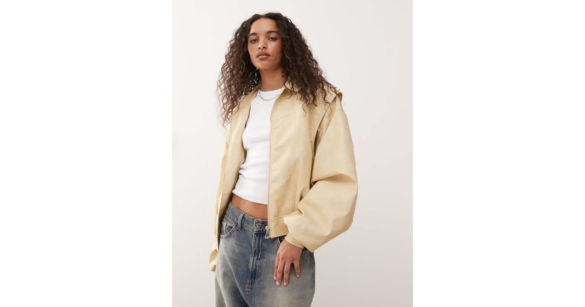 Lioness Exclusive Vista Leather Look Contrast Stitch Bomber Jacket in ...
