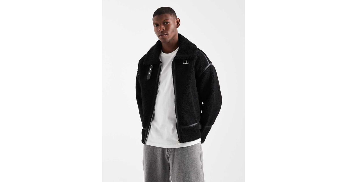 Redefined Rebel Boxy Shearling Aviator Jacket in Black for Men | Lyst UK