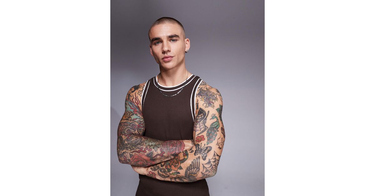 ASOS Muscle Fit Rib Vest With Contrast Binding in Brown for Men | Lyst