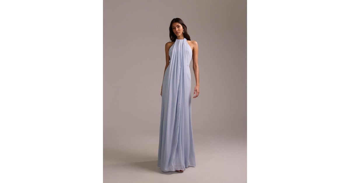 ASOS Bridesmaids Grecian Draped Halter Maxi Dress in Blue | Lyst