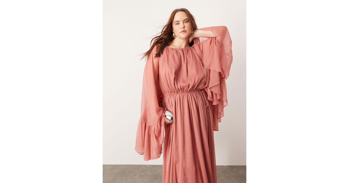 ASOS Curve Chiffon Extreme Sleeve Maxi Dress With Ruffle Back Detail in ...