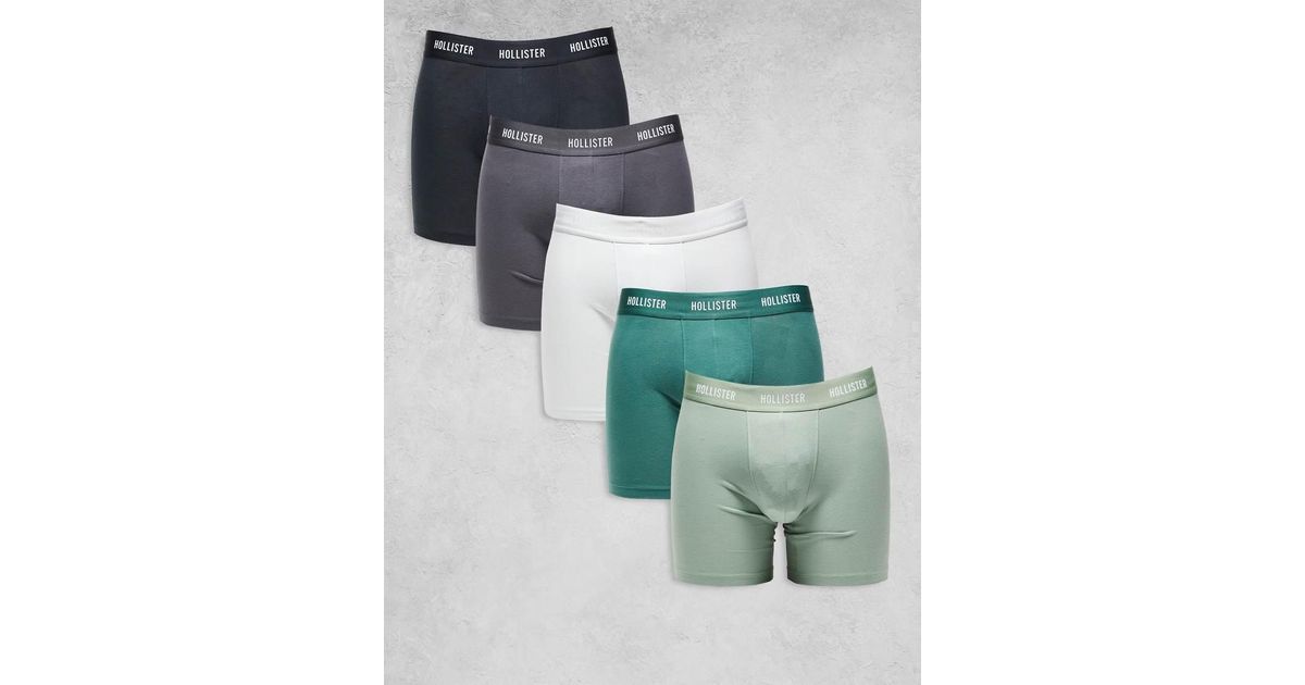 Hollister 5 Pack Logo Tonal Waistband Long Trunks in Green for Men ...