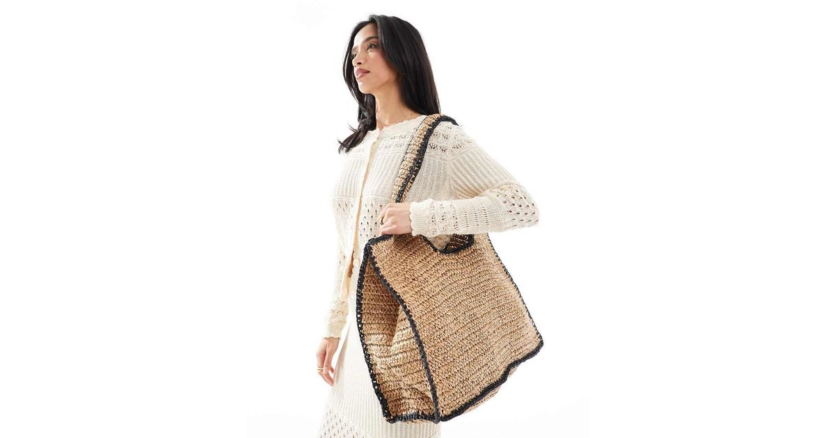 ASOS Straw Crochet Oversized Tote Bag in Natural | Lyst UK