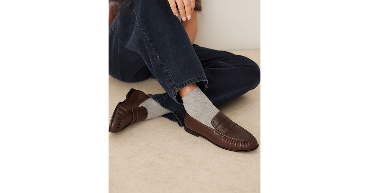Mango 100% Leather Loafers in Blue | Lyst