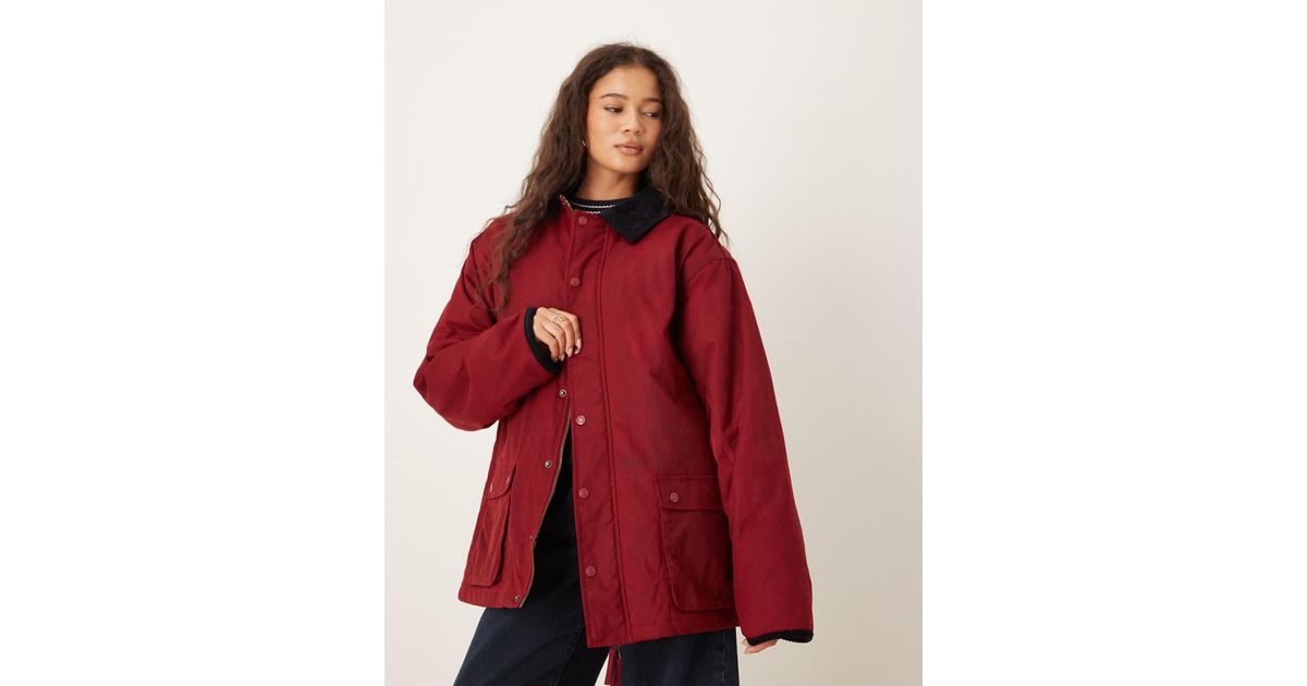 House Of Sunny Waxed Rain Jacket With Contrast Collar in Red | Lyst UK