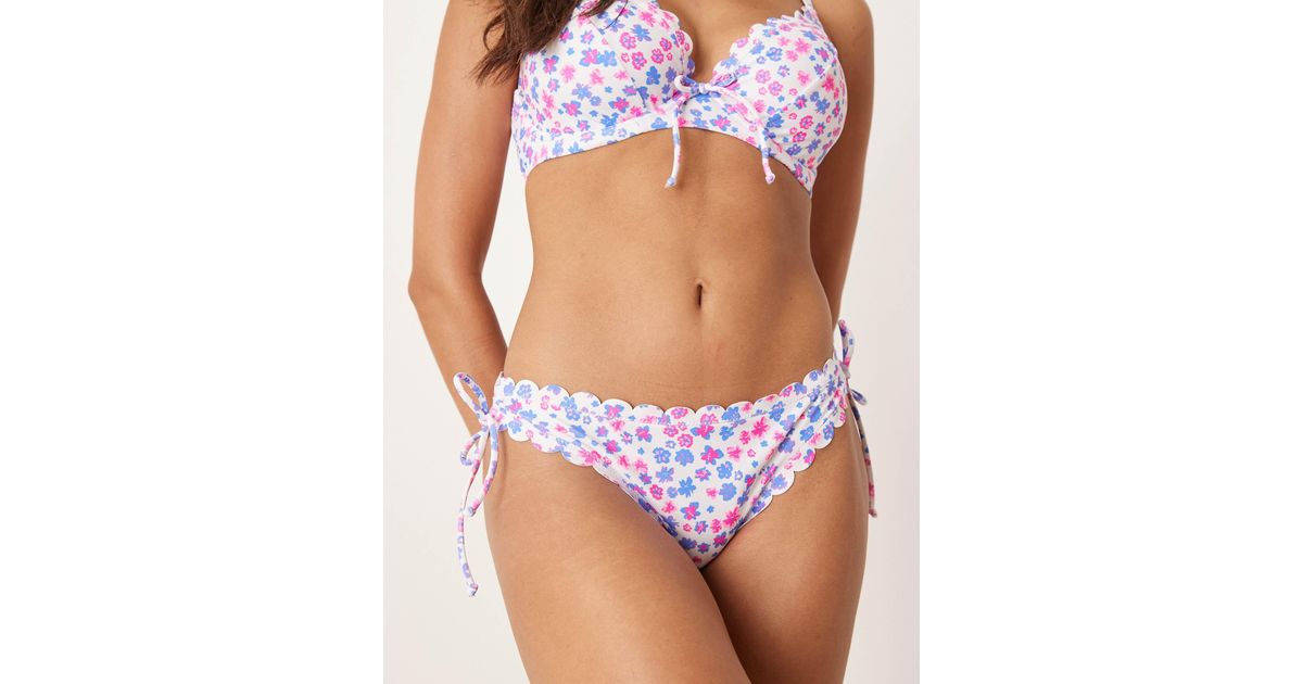 Peek & Beau Fuller Bust Scallop Ditsy High Leg Bikini Bottom in Blue | Lyst
