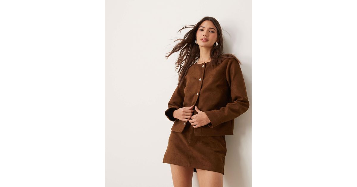 ASOS Faux Suede Boxy Jacket in Brown | Lyst