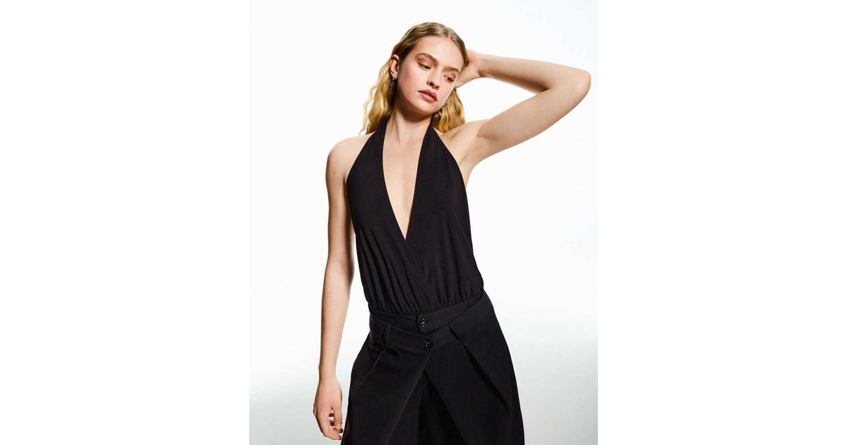 Bershka Draped Halter Body in Black | Lyst UK
