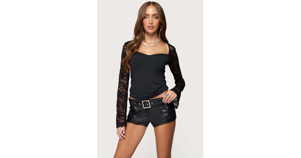 Edikted Kavita Lacey Bell Sleeve Top in Black | Lyst UK