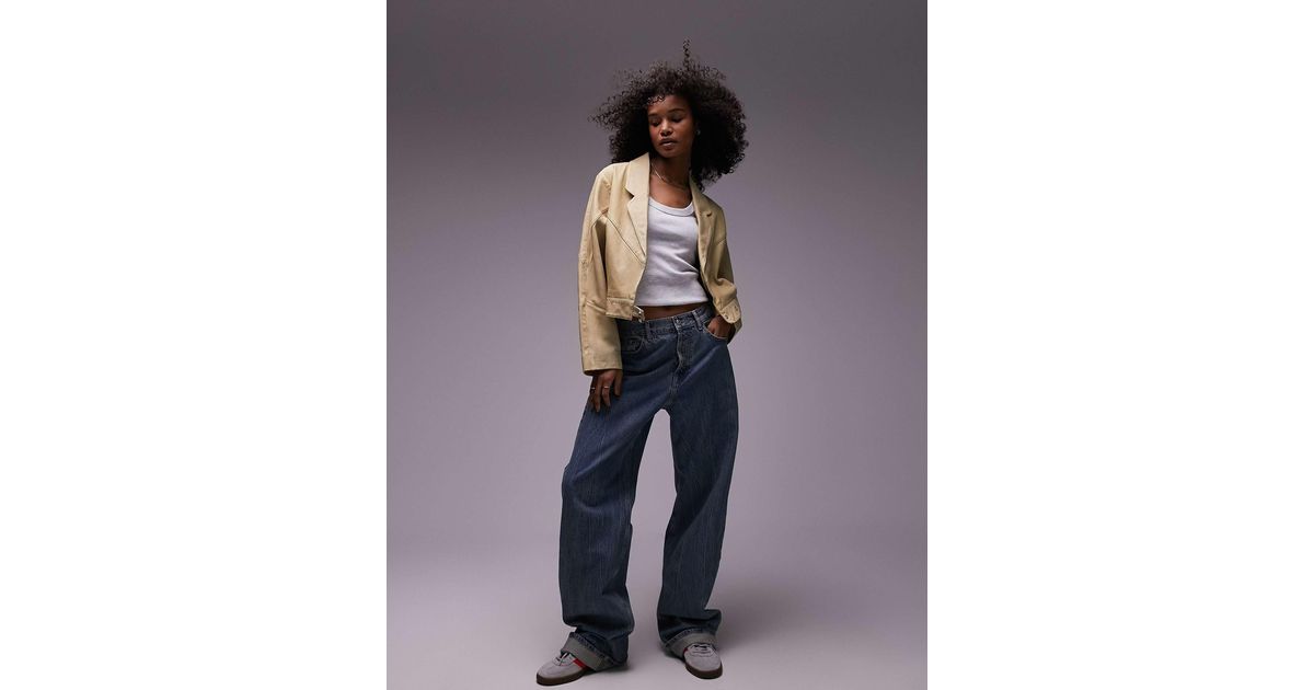 TOPSHOP Premium Cropped Real Leather Jacket in Yellow | Lyst