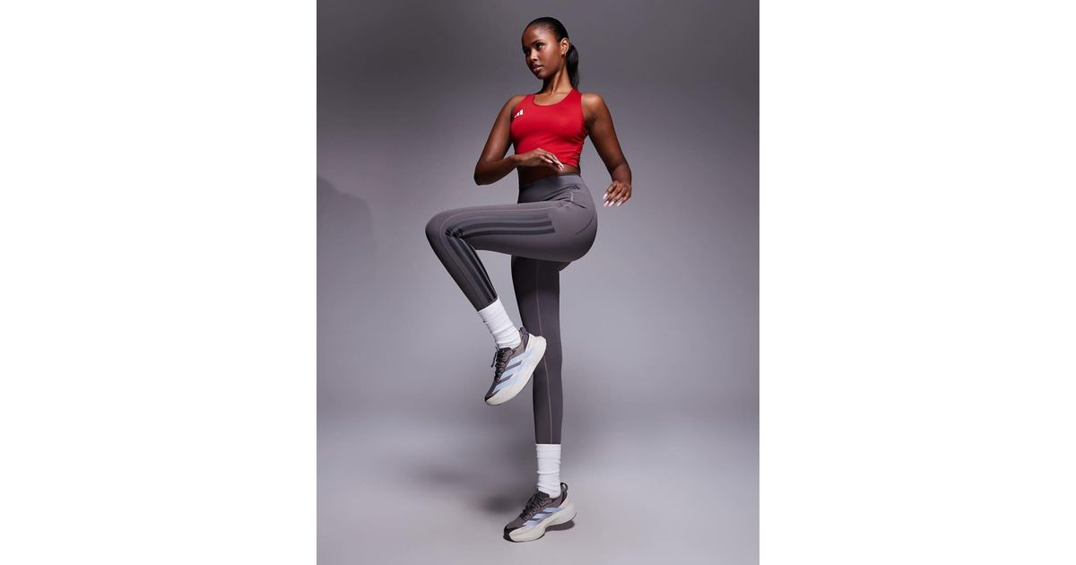 adidas Originals Adidas Training Optime 3 Stripe 7/8 Leggings in Grey ...