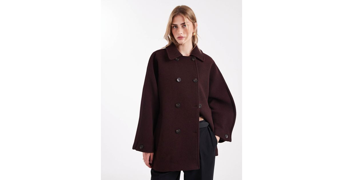 ASOS Wool Blend Pea Coat in Brown | Lyst