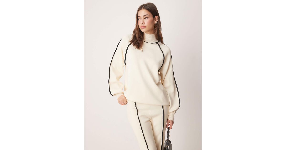 Y.A.S Contrast Seam High Neck Jumper Co-ord Cream And Black in Natural ...