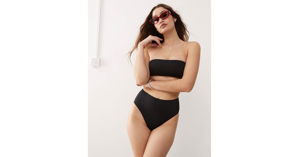 Monki Mix And Match High Leg Waist Bikini Bottom in Black | Lyst