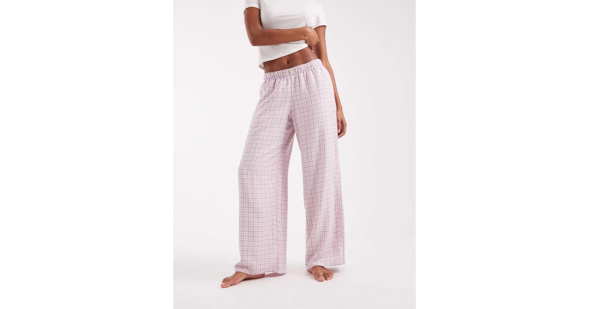 Hollister Super baggy Flannel Graphic Detail Pyjama Bottoms in Pink ...