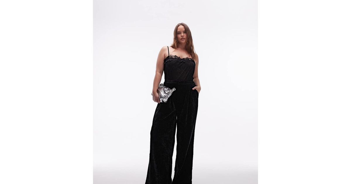 ASOS Asos Design Curve Textured Velvet Tailored Wide Leg Pants in Black ...
