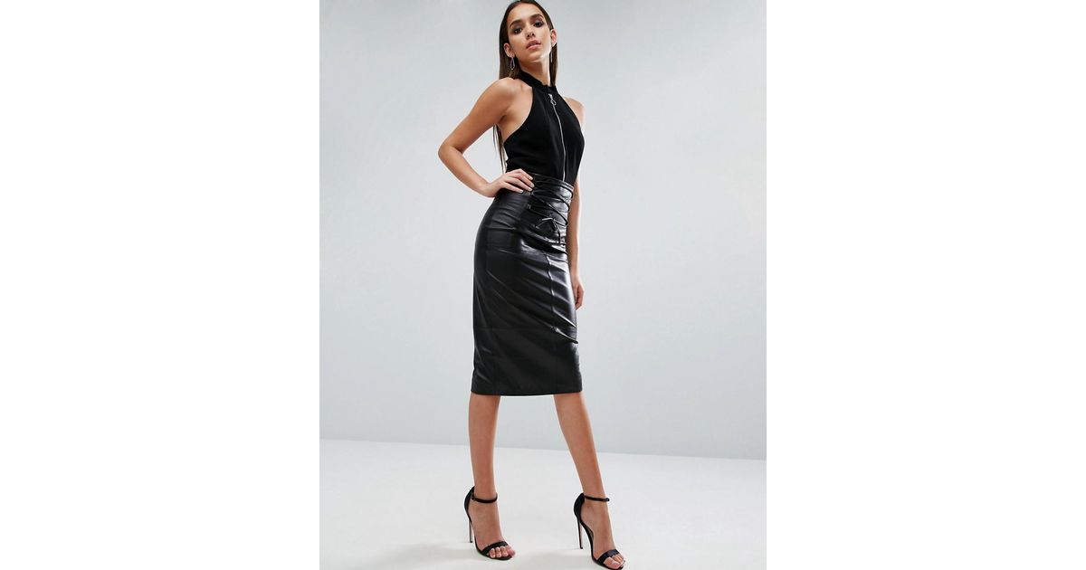 Asos Leather Skirt With High Waist Corset Detail In Black Lyst Canada
