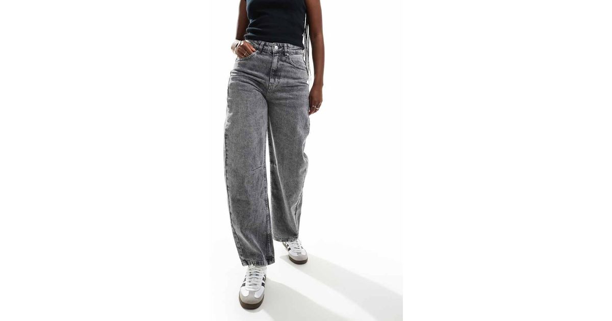 ASOS Barrel Leg Jeans With Cinch Waist in Grey | Lyst UK