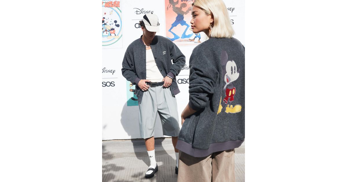 ASOS Disney Unisex Oversized Wool Bomber Jacket With Mickey Mouse ...