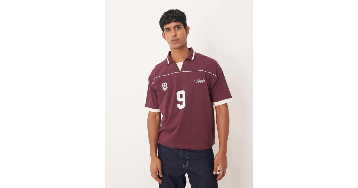 ASOS Boxy Oversized Sports Polo With Piping Detail in Red for Men | Lyst