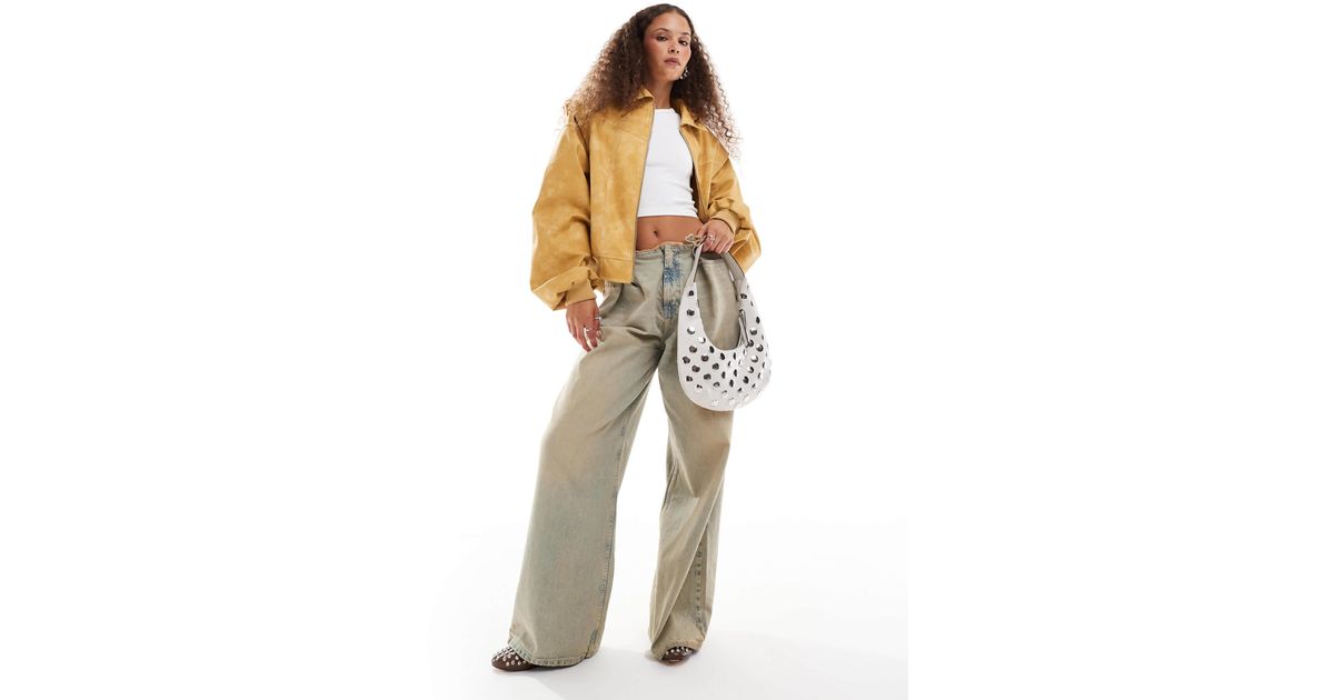 Lioness Leather Look Bomber Jacket in Natural | Lyst