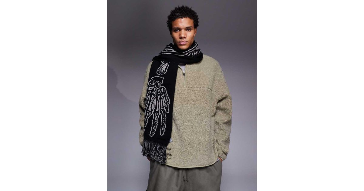 ASOS Knitted Reversible Skeleton Graphic Scarf in Grey for Men | Lyst UK