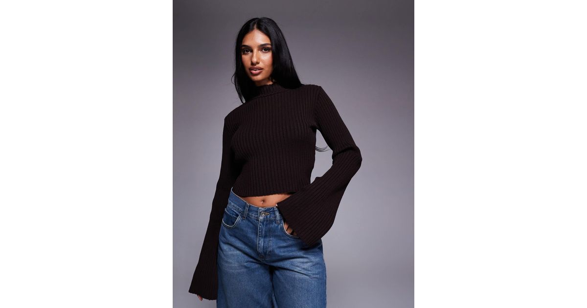 Kaiia Exclusive High Neck Flare Sleeve Jumper in Blue | Lyst