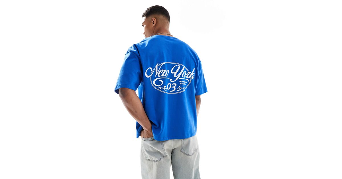 ASOS Heavyweight Boxy Oversized T-shirt With City Graphic in Blue for ...