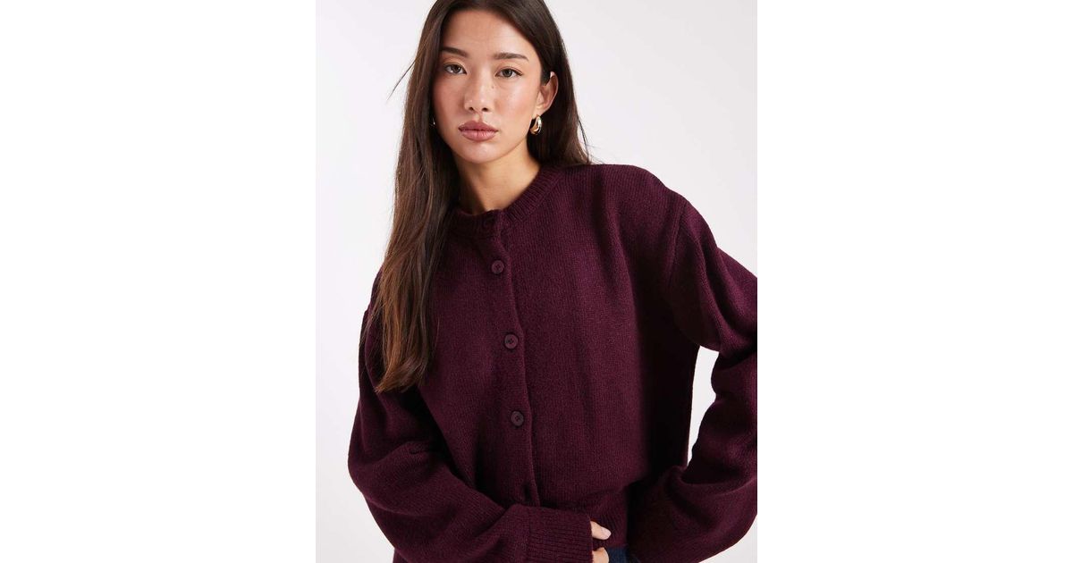 ASOS Knitted Essentials Boxy Cardigan in Purple | Lyst UK