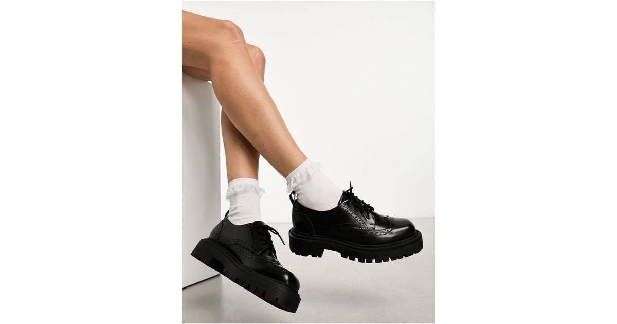 Monki Chunky Lace Up Brogue Shoe With Cleated Sole in Black | Lyst