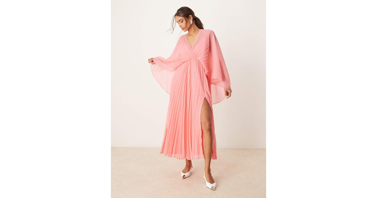 ASOS Cape Detail Pleated Maxi Dress in Pink | Lyst