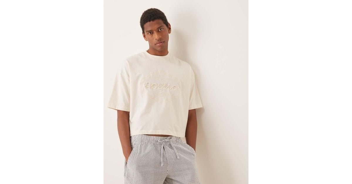 ASOS Cropped Oversized T-shirt With Tonal Cut Out Embroidery in Natural for Men | Lyst UK