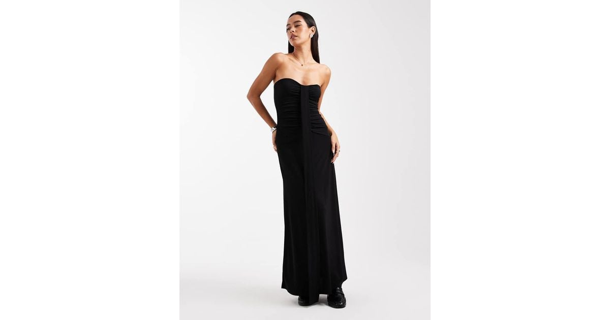 Miss Selfridge Ruched Front Maxi Dress in Black | Lyst UK