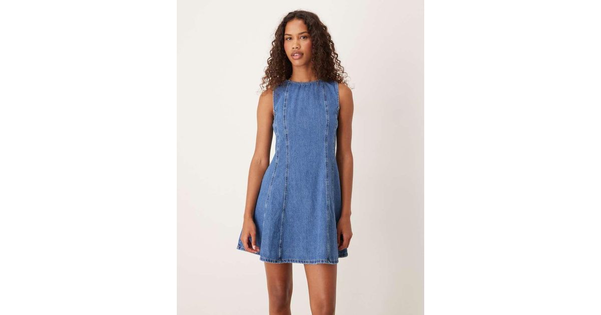 ASOS Denim Sleveless Slash Neck Mini Dress in Blue | Lyst UK