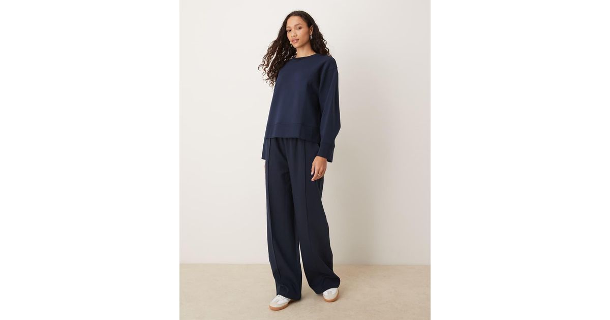 ASOS Interlock Wide Leg Trouser in Blue | Lyst UK