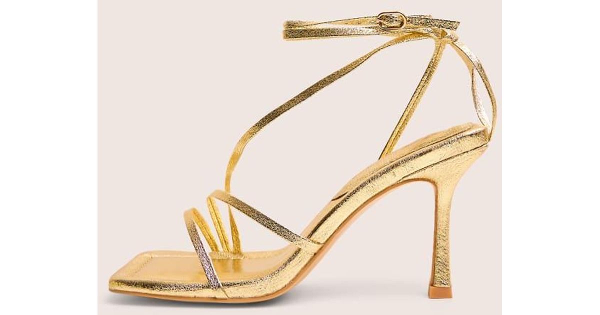 Public Desire Clover Metallic Square Toe Wrap Around Mid Heels in ...