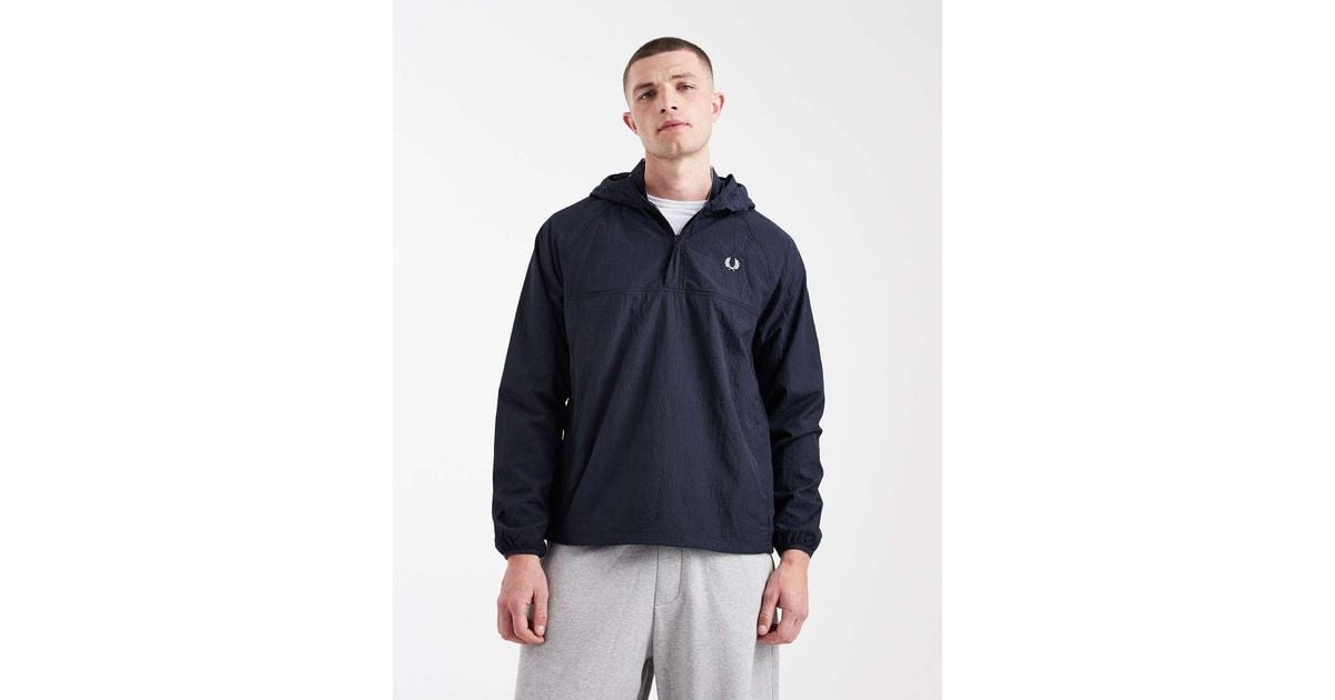 Fred Perry 1/4 Zip Ripstop Logo Hooded Training Jacket in Blue for Men ...