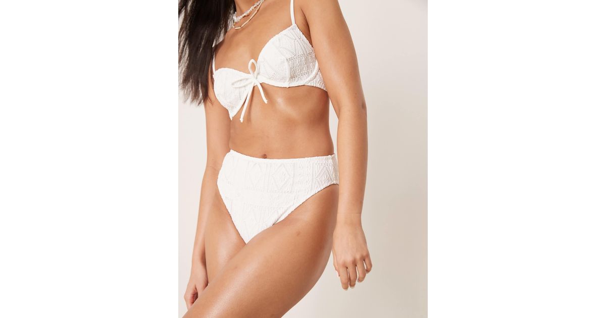ASOS Bertie Broderie High Leg High Waist Bikini Bottom in White | Lyst